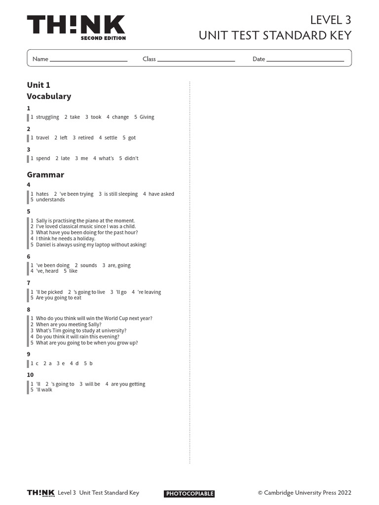 THK-UT-Unit 01 Standard Test With Answers | PDF