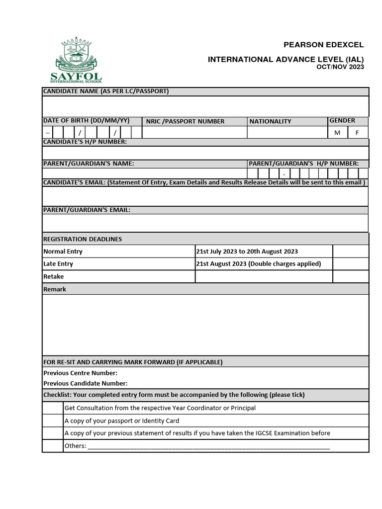 A-Level Registration Form Oct Nov 2023 | PDF | Payments | Cheque