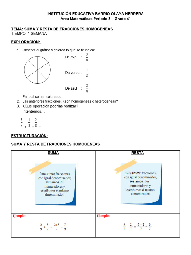 Sumas y Restas de Fracciones Homogéneas | PDF | Sustracción | Matemáticas