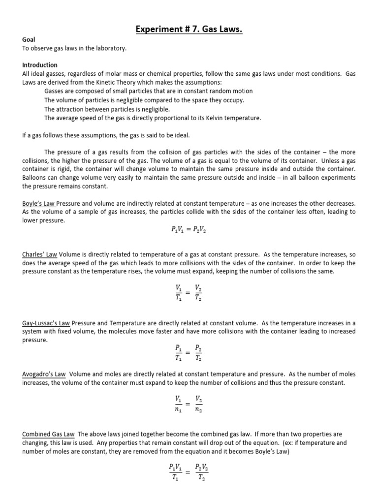 Gas Law Exp | PDF | Gases | Physical Quantities
