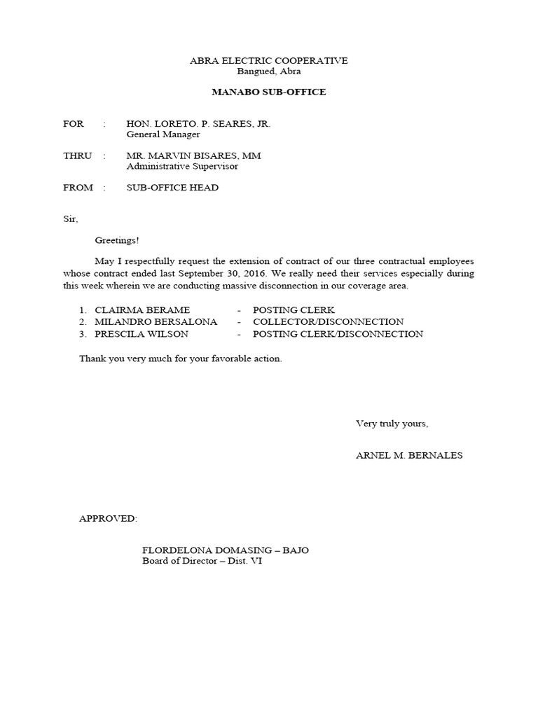ABRA ELECTRIC COOPERATIVE - Request Letter (Extension For Contract) | PDF