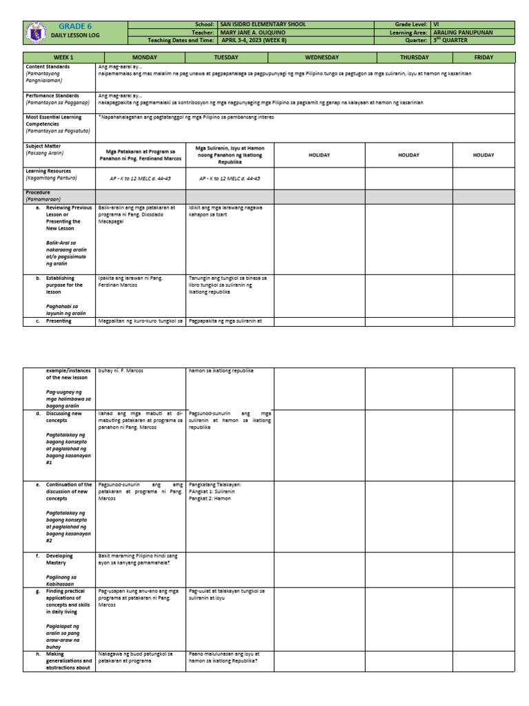 DLL Ap 6 Week 8 - Q3 | PDF