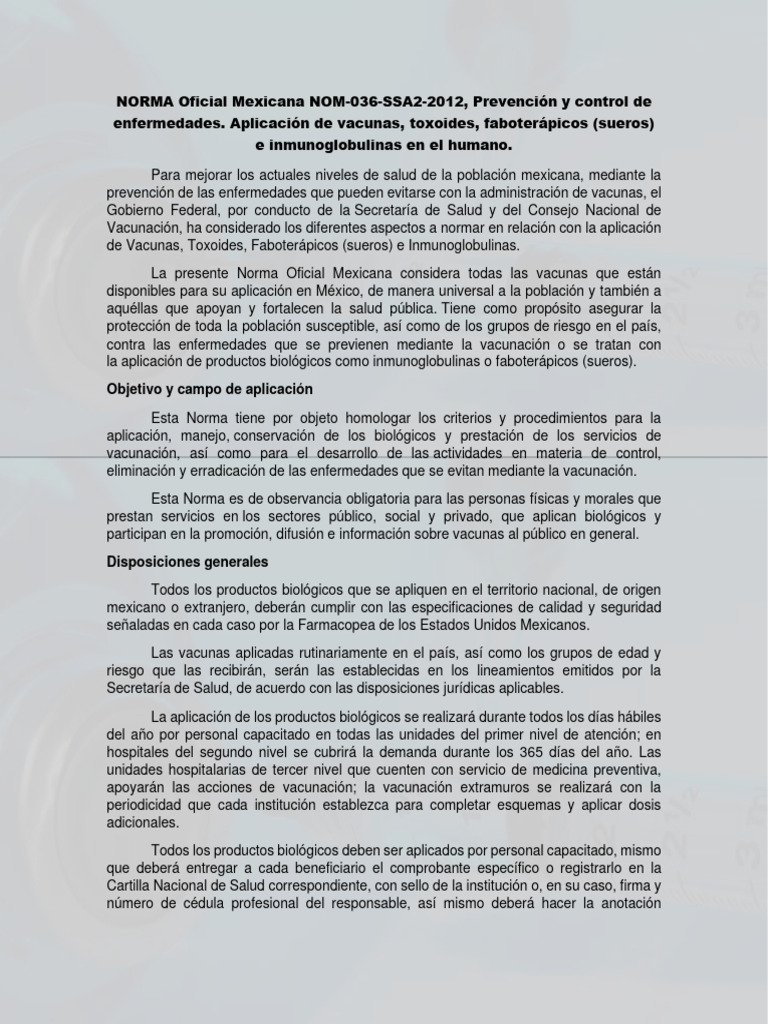 NORMA Oficial Mexicana 036 | PDF | Vacunas | Residuos