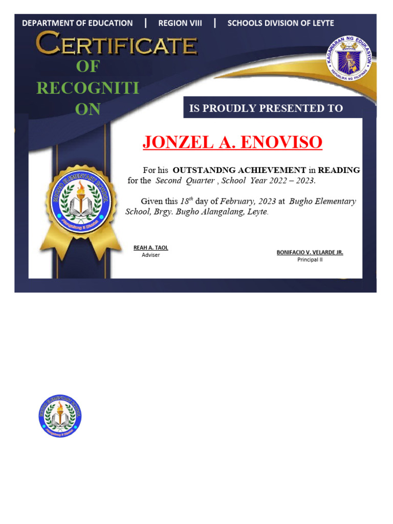 CERTIFICATE of Recognition Sample | PDF