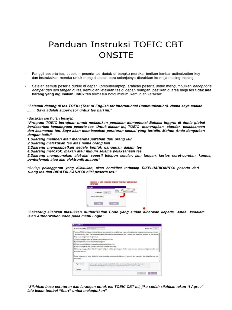 Panduan Instruksi TOEIC CBT Yang Harus Dibaca Pengawas Pengawas Onsite | PDF | Karier ...
