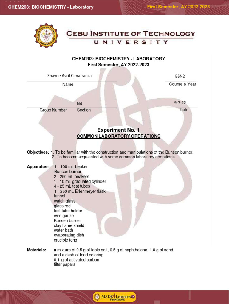 Exp1 Common Laboratory Operation Cimafranca N4 | PDF | Science & Mathematics