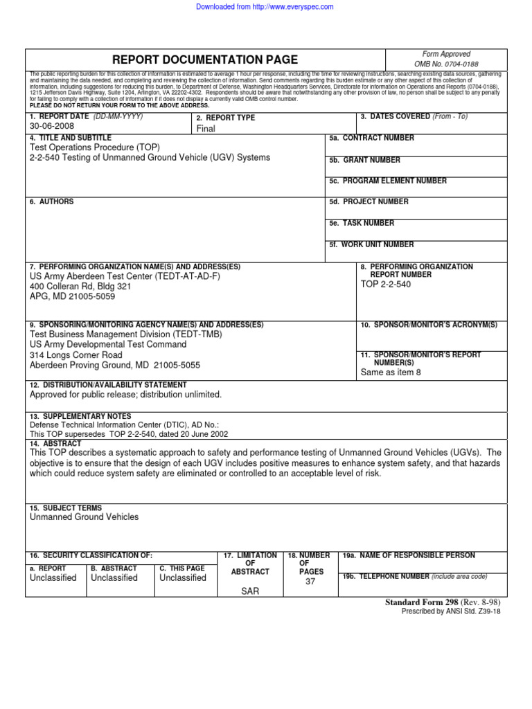 TOP-2-2-540 Testing of Unmanned Ground Vehicle (UGV) Systems | PDF ...