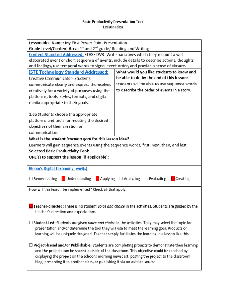 Bpts Basic Productivity Tools Lesson Idea Template | PDF | Learning | Project Based Learning