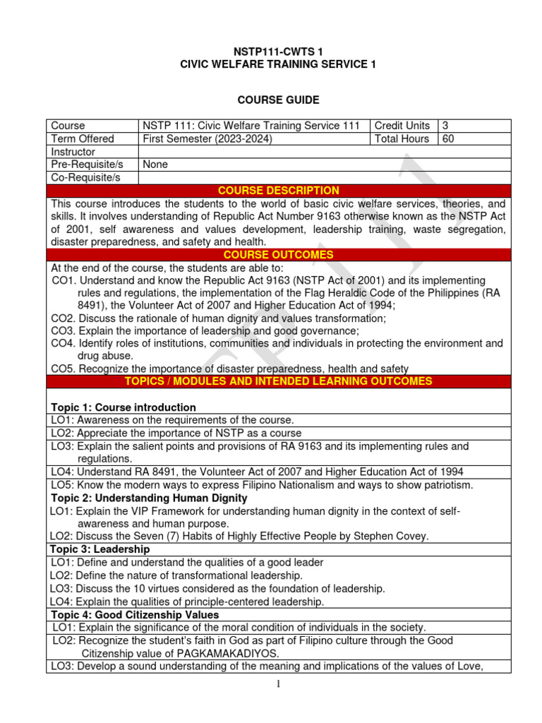 Nstp111 Cwts 1 Module | PDF | Volunteering | Flag