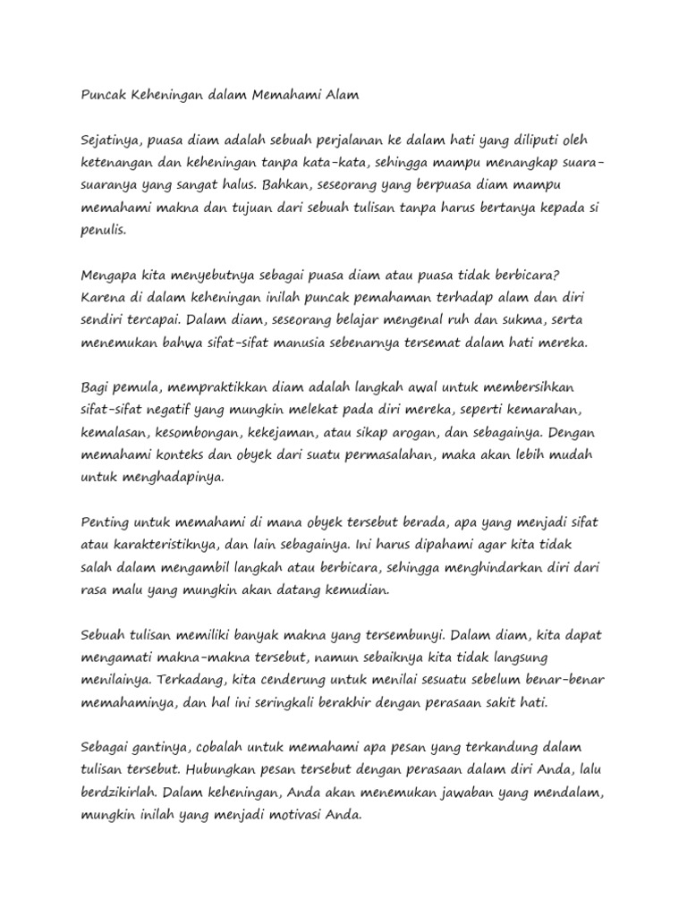 Puncak Keheningan Dalam Memahami Alam | PDF