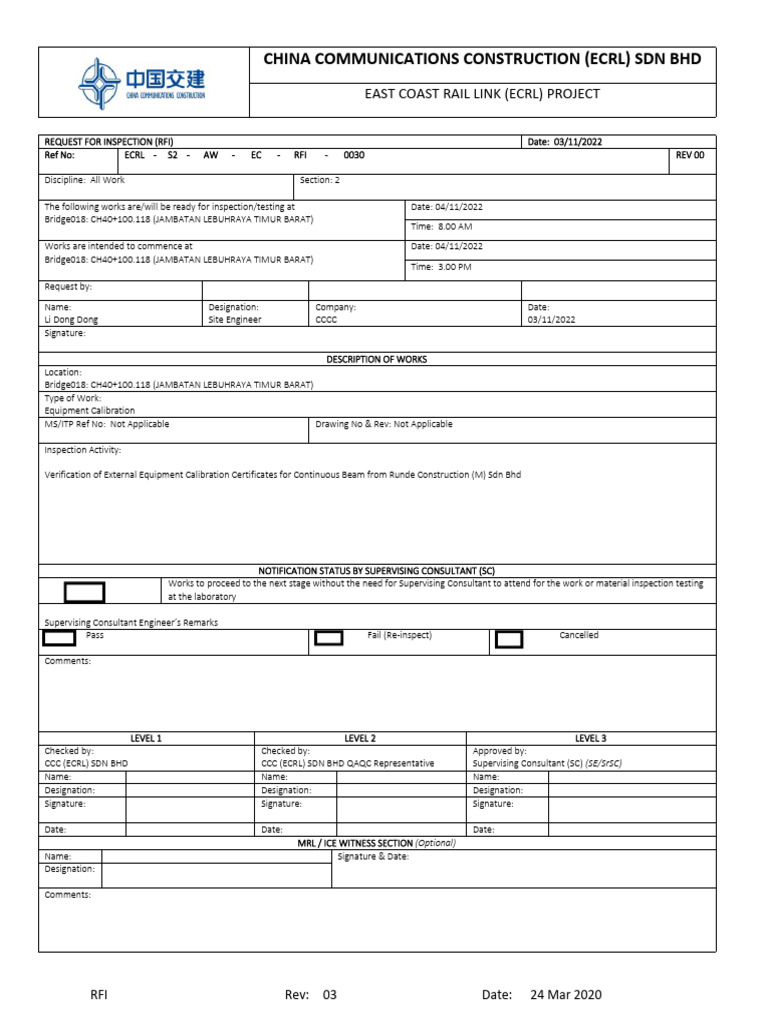 ECRL-S2-AW-EC-RFI-0030 Verification of External Equipment Calibration ...