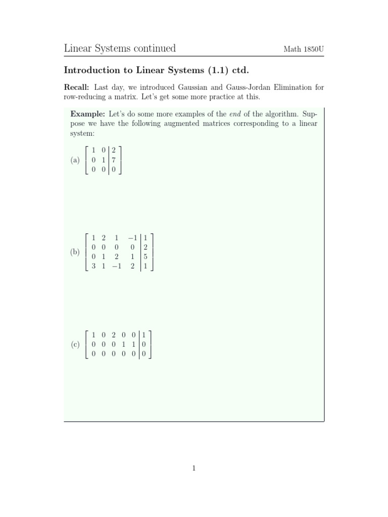 1850 Lecture3 | PDF | Matrix (Mathematics) | System Of Linear Equations