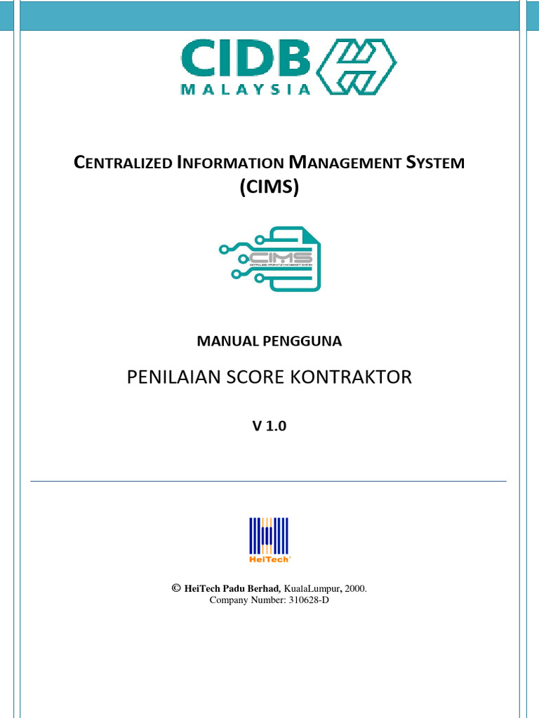 MANUAL PENGGUNA CIMS (Penilaian SCORE Kontraktor Kontraktor) v1.0 | PDF