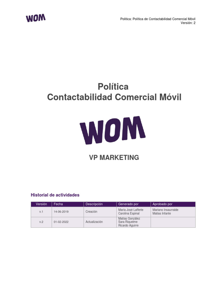 Politica Contactabilidad - WOM | PDF | Aplicación movil | Esfera pública