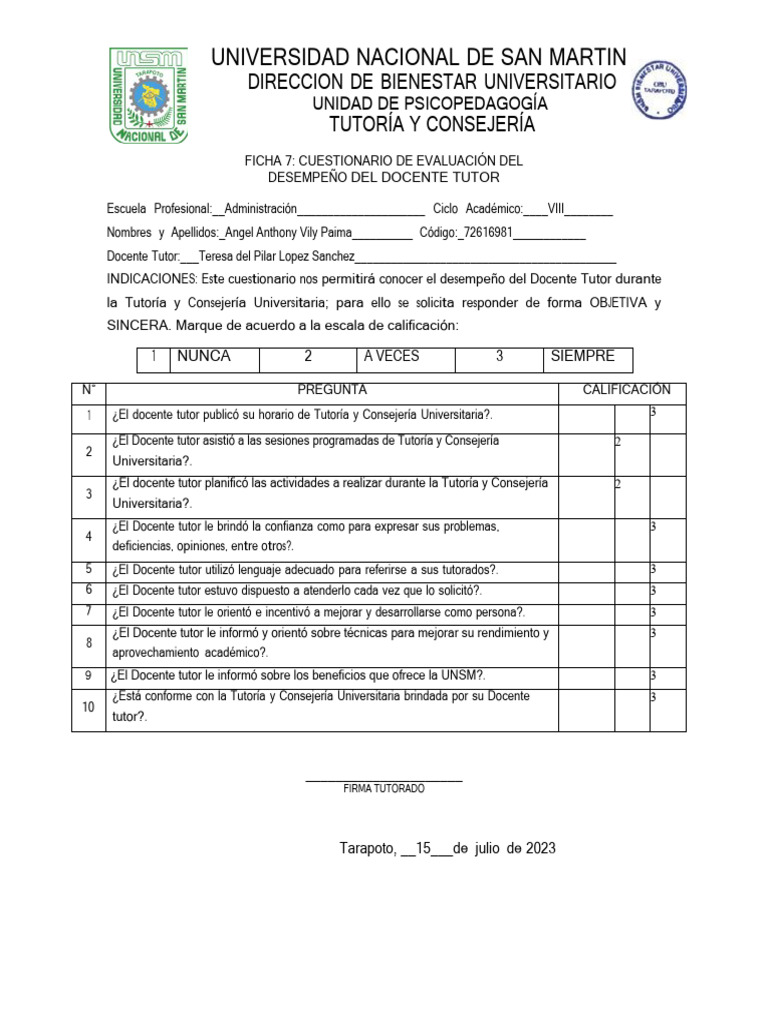 7- CUESTIONARIO DE EVALUACIÓN DEL DESEMPEÑO | PDF | Cuestionario | Maestros