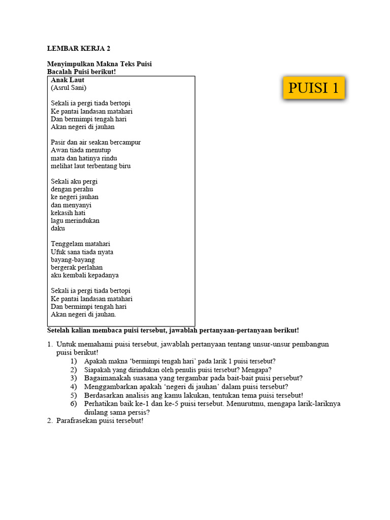 Lembar Kerja Puisi 2 | PDF