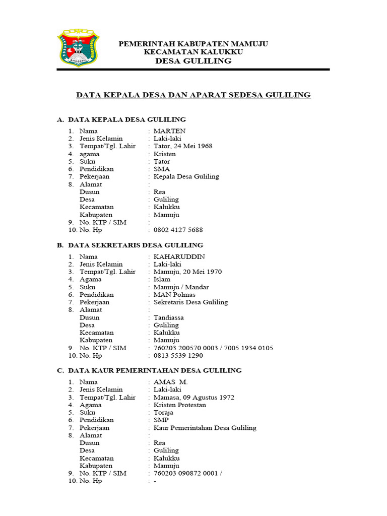 Data Desa, Aparat Desa | PDF