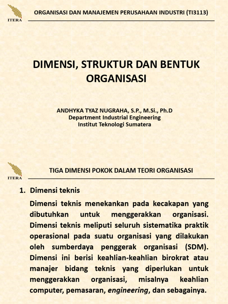 3 Dan 4. Dimensi, Struktur Dan Bentuk Organisasi | PDF | Pengembangan Diri