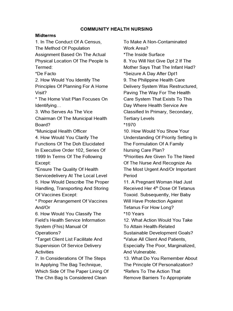 CHN Examination | Download Free PDF | Nursing | Health Care