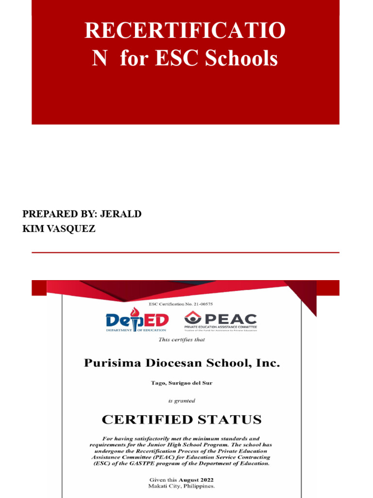 Certification For ESC Schools 1 | PDF | Certification | Evaluation Certification For ESC Schools 1 | PDF | Certification | Evaluation