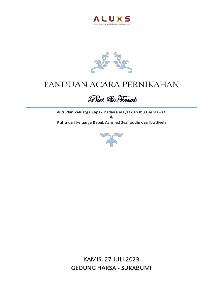 Update Rundown Pernikahan Puri & Faruk - 25 Juli 2023 | PDF