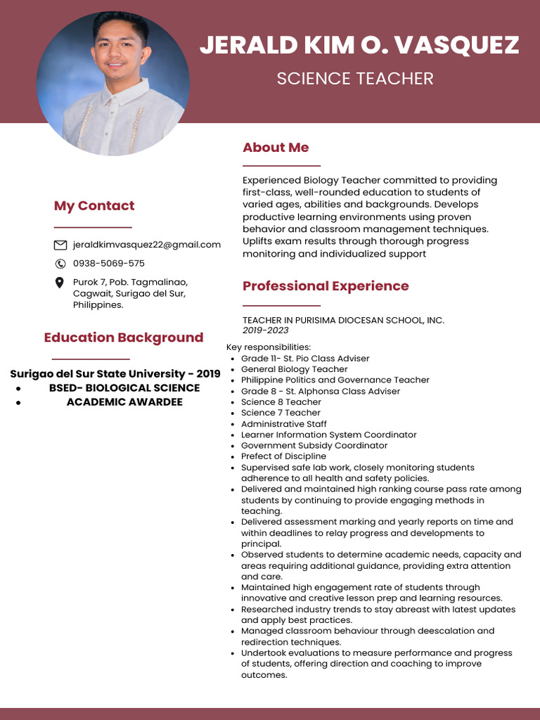 Science Teacher Profile | PDF | Teachers | Science