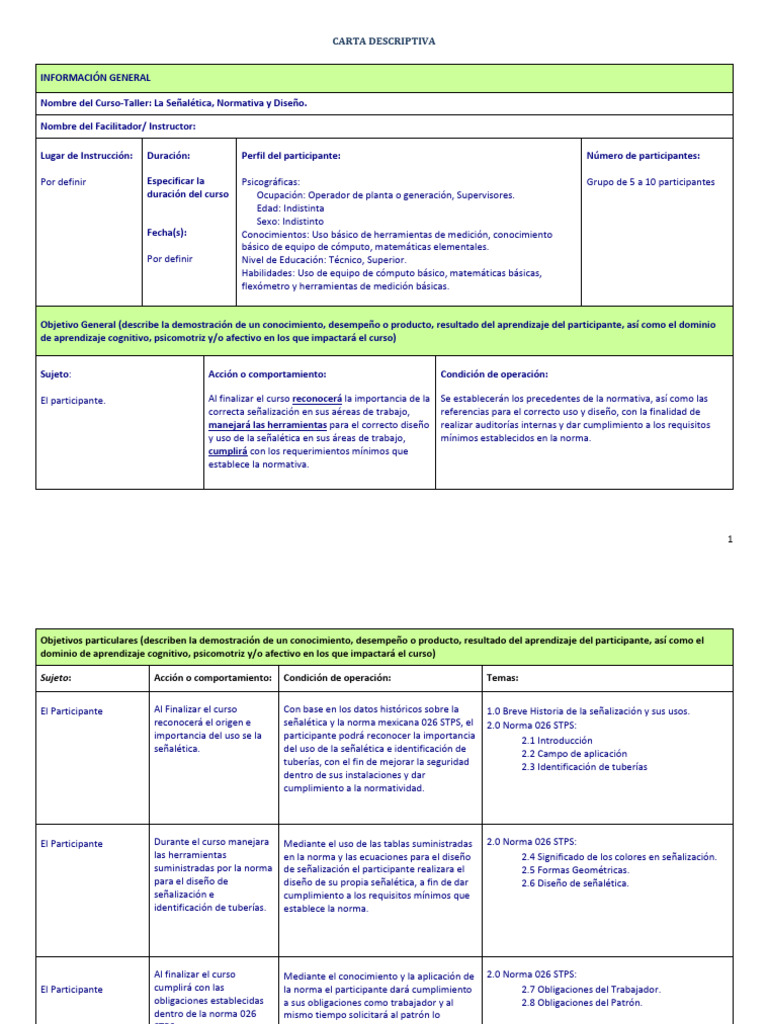 Carta-Descriptiva Didactica Señaletica Ejemplo | Descargar gratis PDF ...