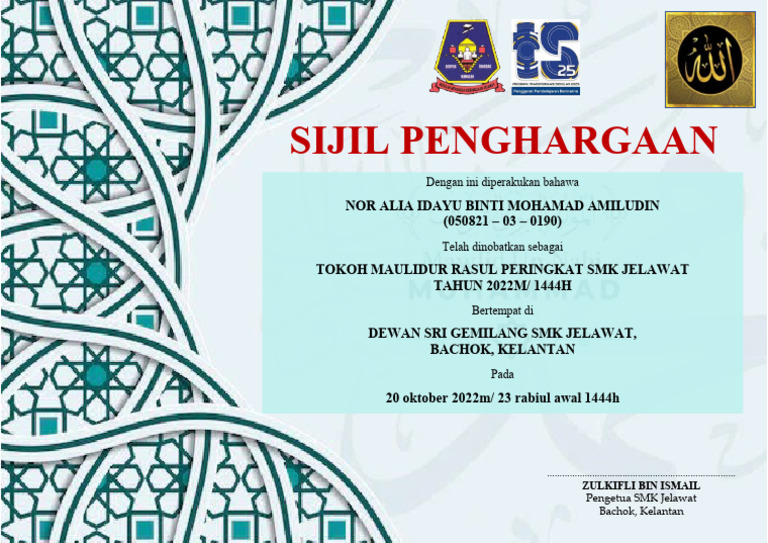 Sijil Tokoh Maulidur Rasul 2022 | PDF