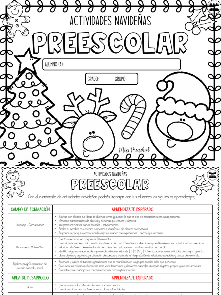 Cuadernillo Actividades Navideñas Miss Preeschool | PDF | Aprendizaje ...