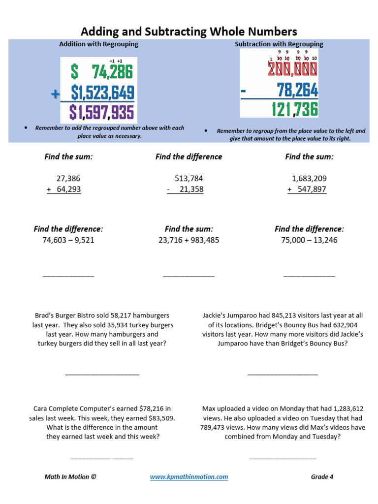 Grade 4 Addition and Subtraction Guide | PDF | Mathematics | Arithmetic