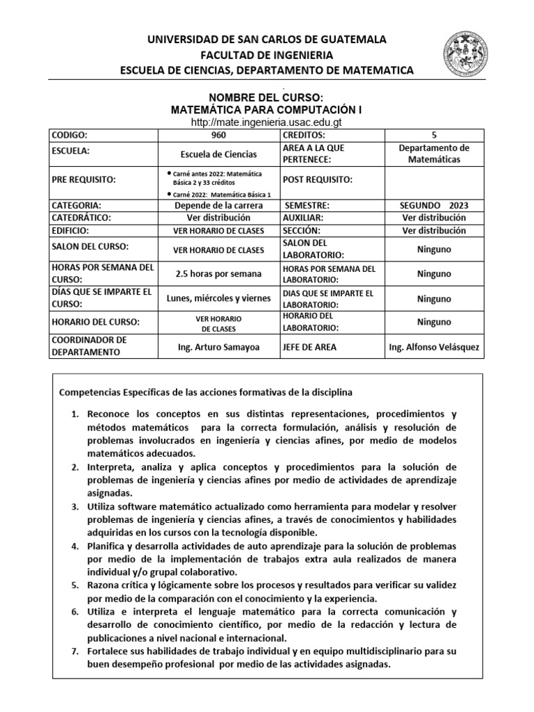 Programa Mate Cómputo 1 | PDF | Álgebra de Boole | Enseñanza de matemática