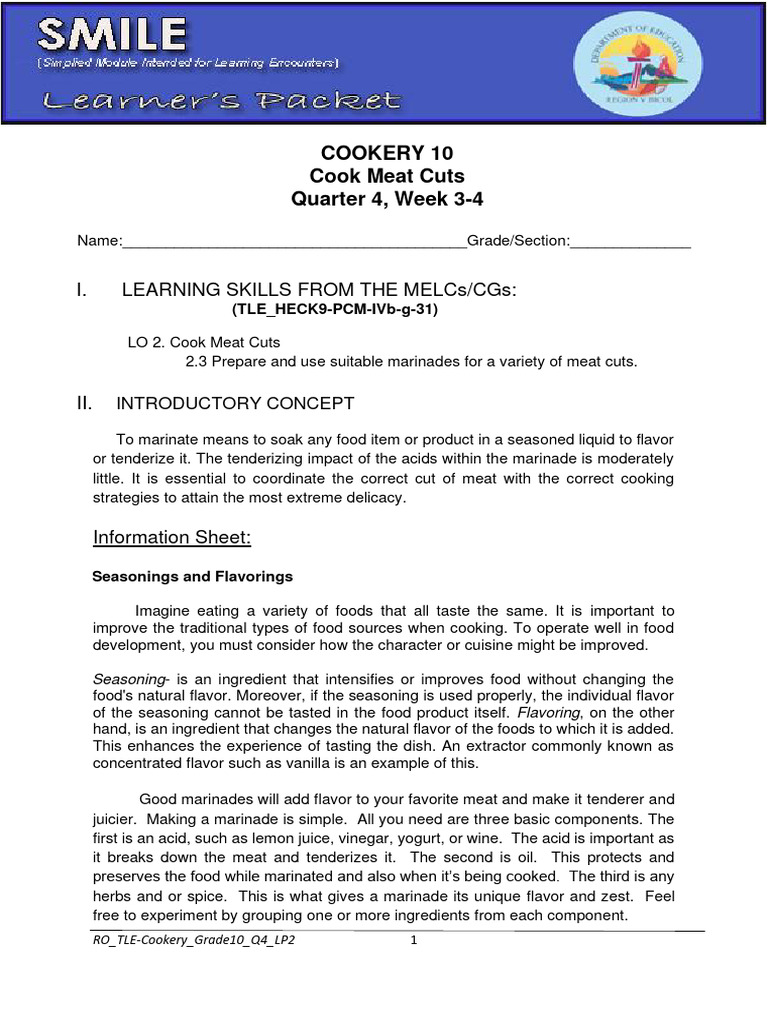 TLE-Cookery Grade-10 Q4 LP2.Edited | PDF | Marination | Cooking