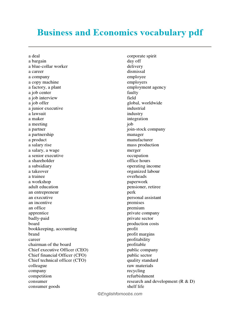 Business and Economics Vocabulary | Download Free PDF | Employment ...