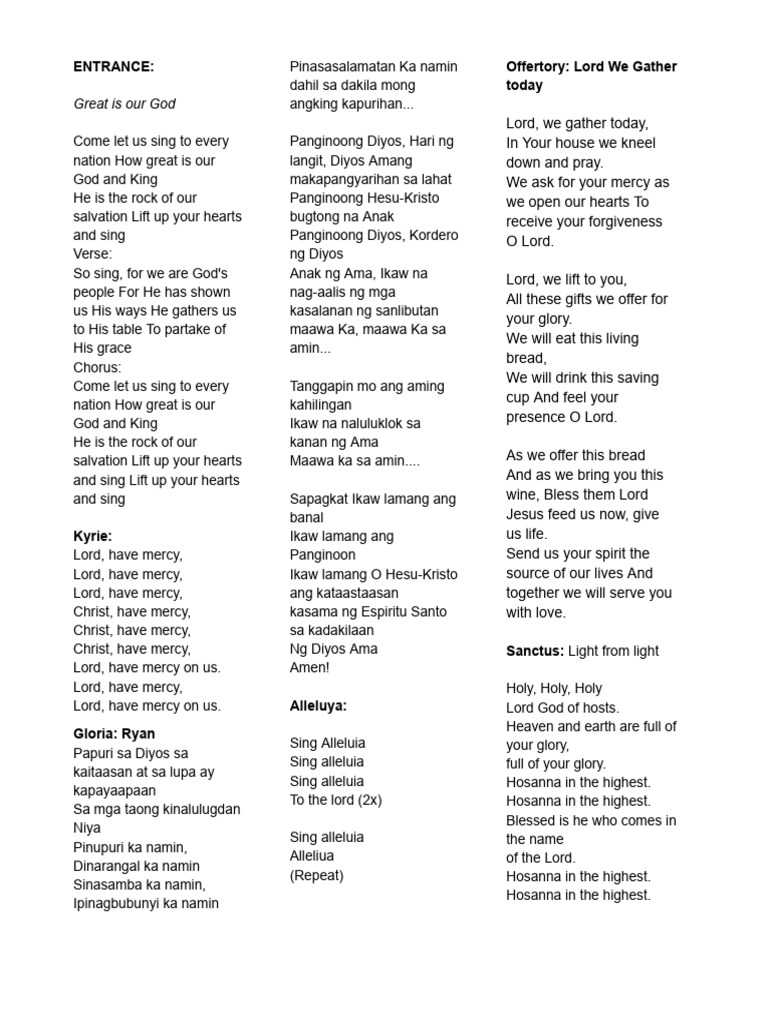 Mass Line Up | PDF | Worship | Catholic Liturgy