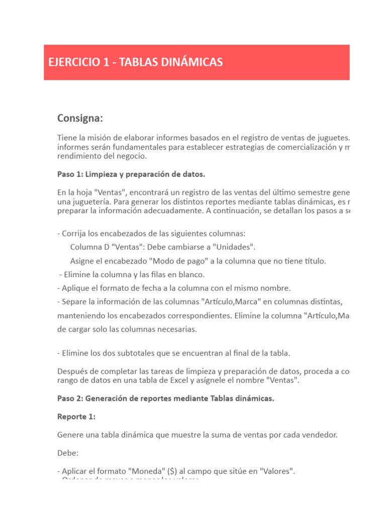 Ejercicio 1 - Tablas Dinamicas | PDF