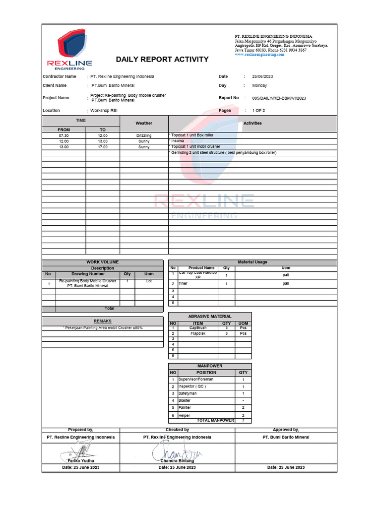 Daily Report 250623 Repair Crusher | PDF