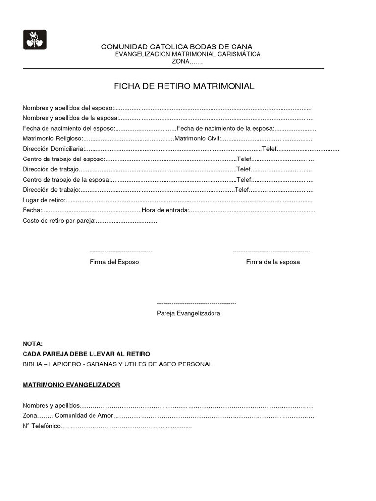 Ficha de Inscripción para Retiro Matrimonial | PDF | Matrimonio | Afecto