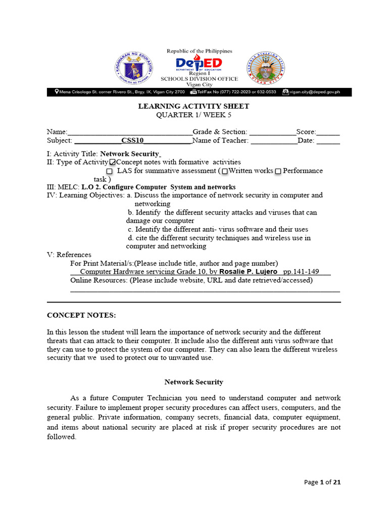 CSS10-1ST Quarter - Week 5 | PDF | Security | Computer Security