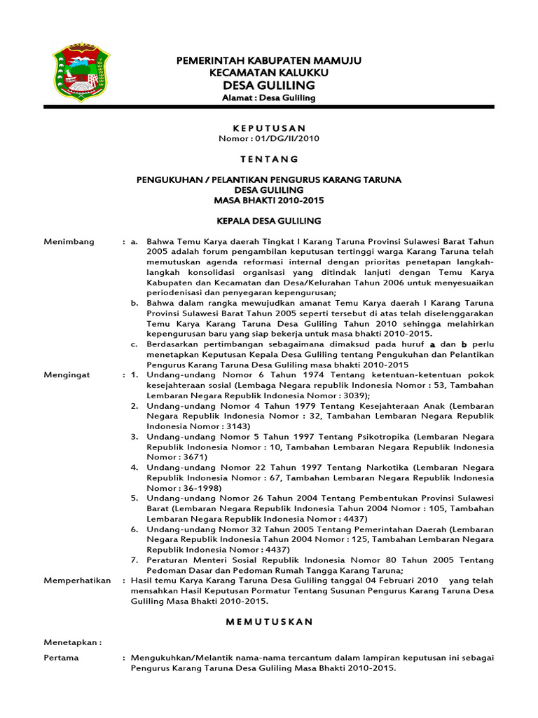 Karang Taruna Desa Guliling SK | PDF