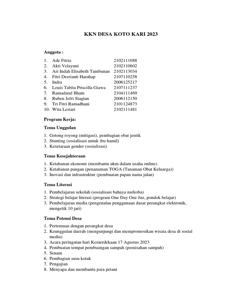 Rencana Program Kerja KKN 2023 | PDF | Perjalanan