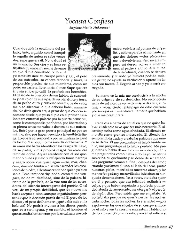Yocasta Confiesa - Angelina Muñiz Huberman | PDF | Amor | Las emociones