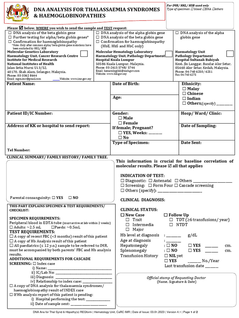 Thal - DNA Analysis Request Consent Form - Version 4.1 Issued 03 Jan 2023 With BI Consent | PDF ...