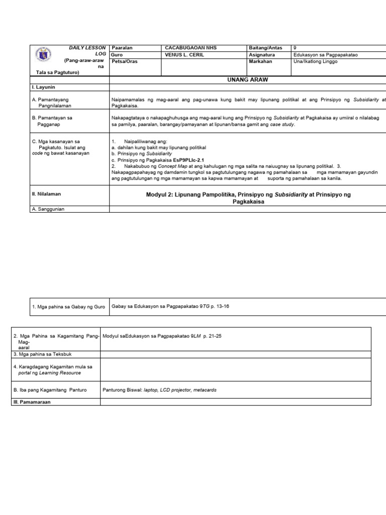 Esp 9 DLL Q1 W3 | PDF