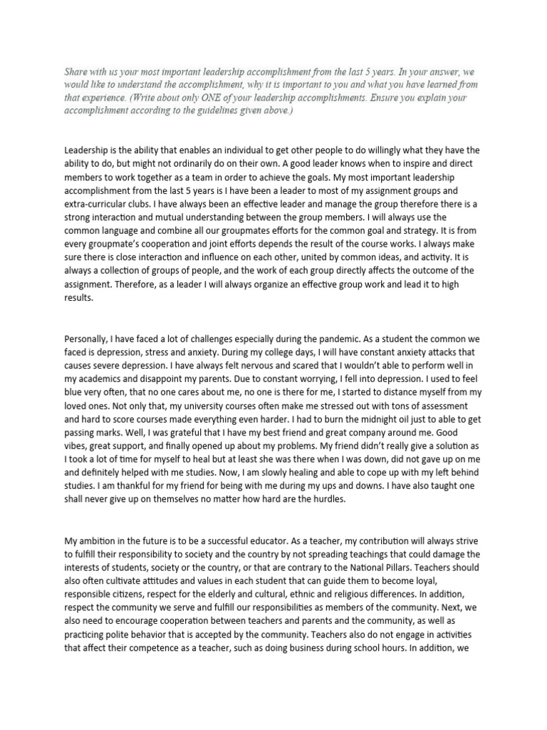 Share With Us Your Most Important Leadership Accomplishment From The ...