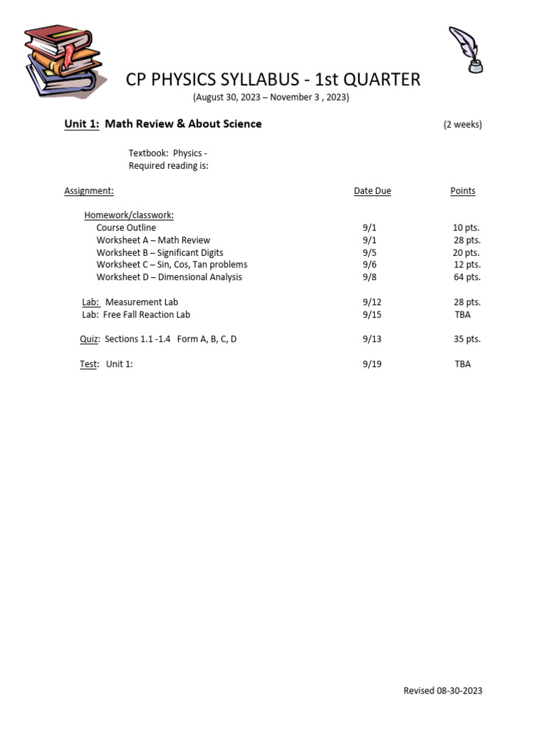 CP Physics Syllabus - Unit 1 2023-2024 | PDF