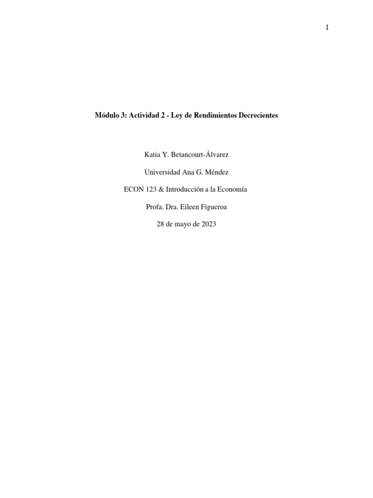 Módulo 3 Actividad 2 Ley De Rendimientos Decrecientes Pdf