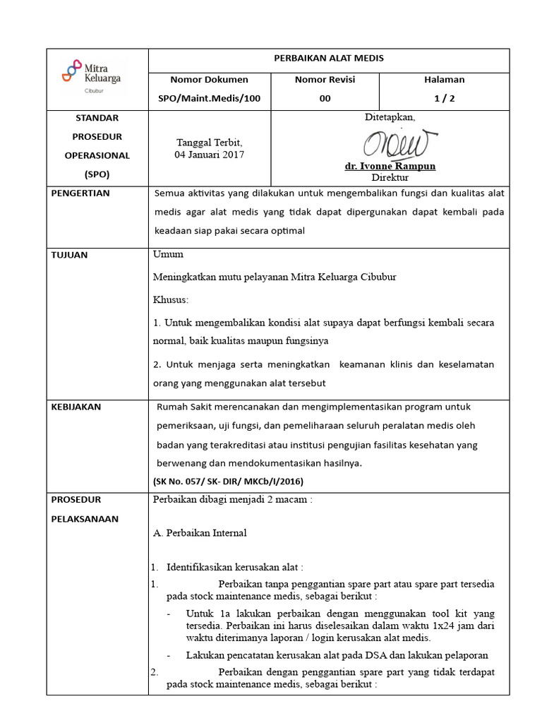 Prosedur Perbaikan Alat Medis | PDF | Hukum