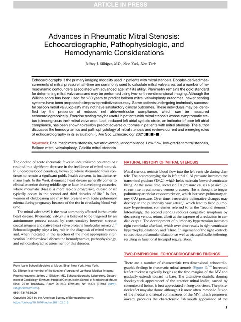 Advances in Rheumatic Mitral Stenosis - Echocardiographic ...