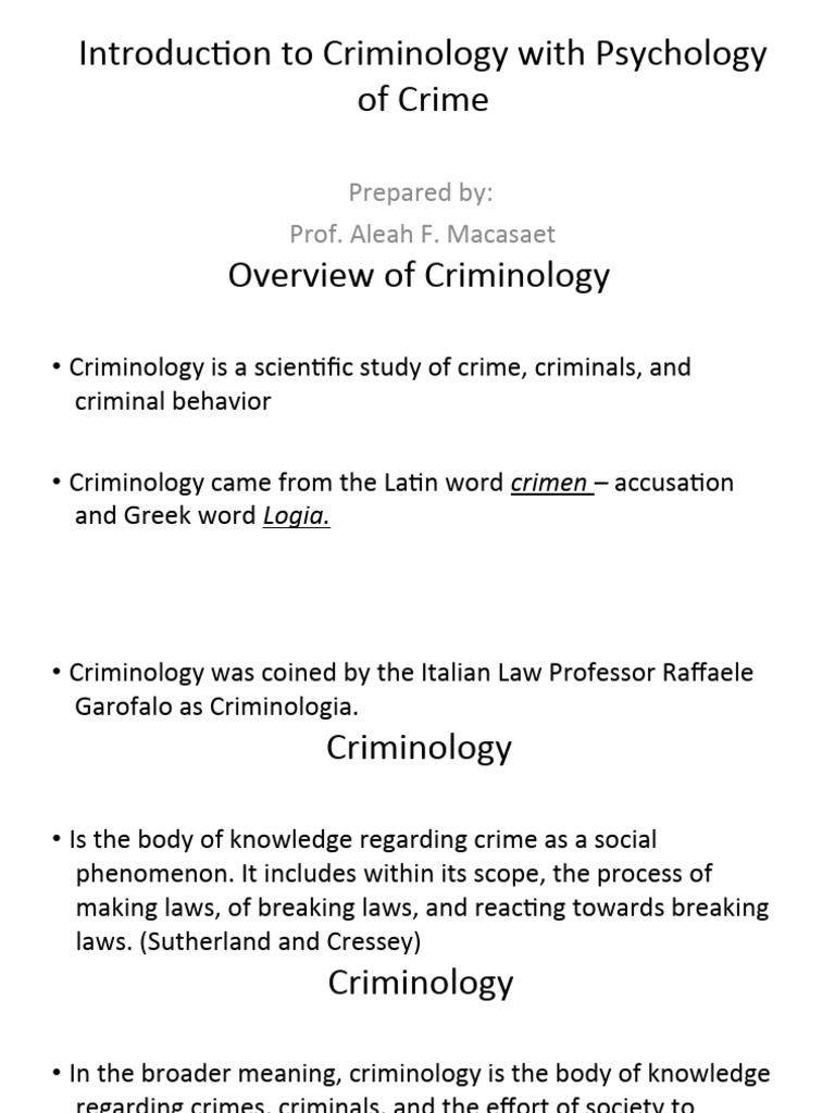 Introduction To Criminology With Psychology of Crime | PDF ...