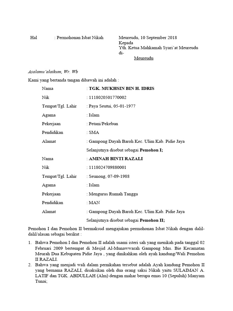 Permohonan Isbat Nikah 2018 | PDF